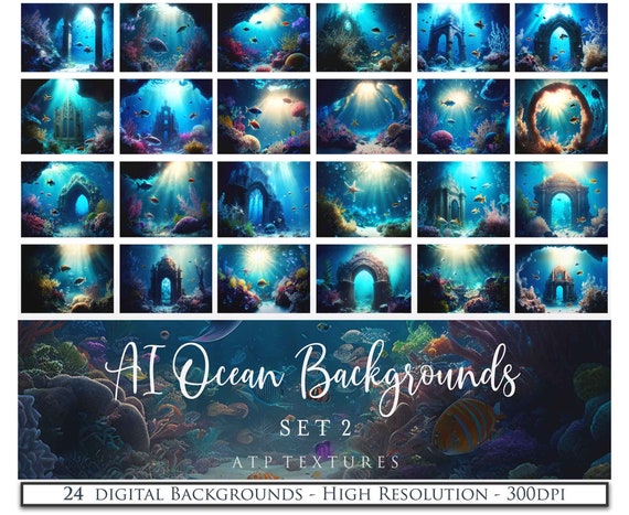 24 Digital Backgrounds - OCEAN Set 2 - Photo Backdrop, Underwater scene ...