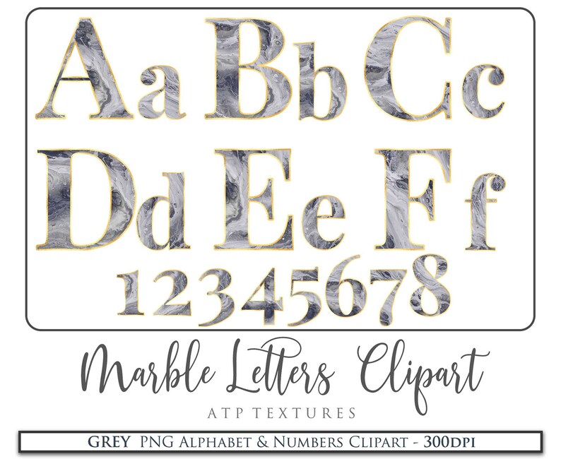 Clipart Letters PNG ALPHABET Grey Marble Digital Print - Etsy