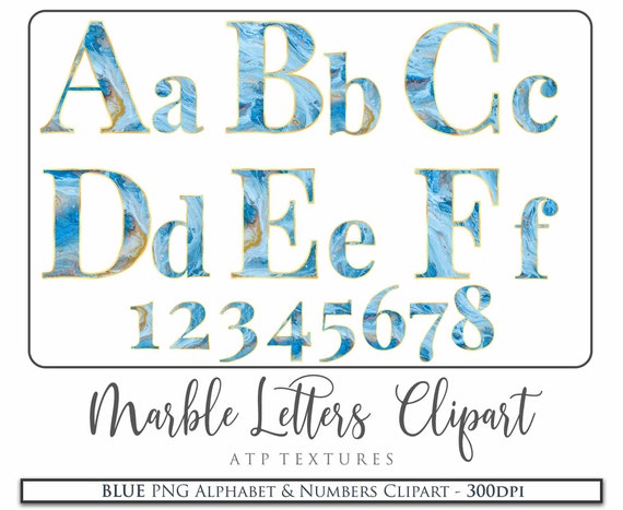 Clipart Letters, PNG, ALPHABET, Blue Marble, Digital Print, Clipart for ...