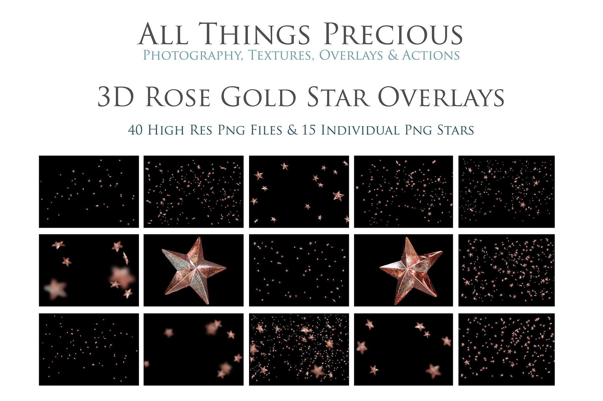 55 Digital OVERLAYS 3d Rose Gold Png Stars Photo Overlay | Etsy
