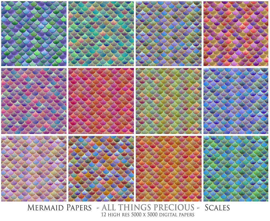 12 High Res Digital Scrapbooking MERMAID SCALES Papers / Clipart ...