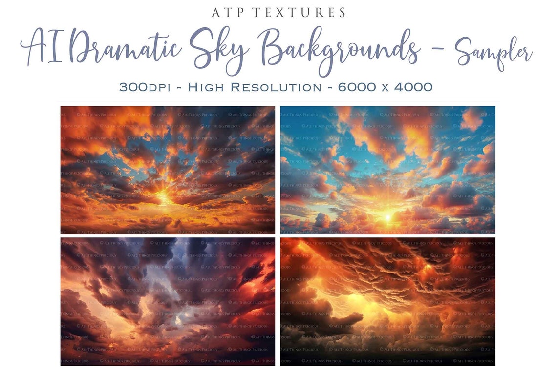 48 AI Digital Backgrounds, Dramatic Sky Overlays. Photography Backdrop ...
