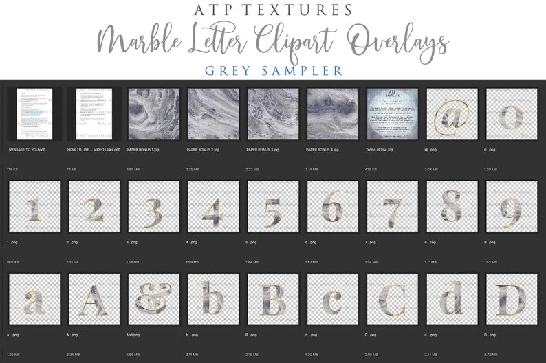 Clipart Letters PNG ALPHABET Grey Marble Digital Print - Etsy
