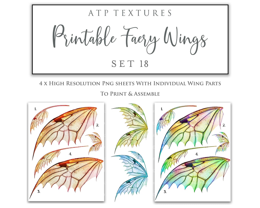 PRINTABLE FAIRY WINGS Set 18 - Print Pattern, Digital Template, Clipart ...
