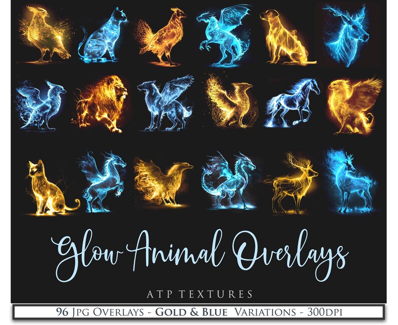 48 Overlays GLOW ANIMALS Photo Overlay Magical Overlay - Etsy