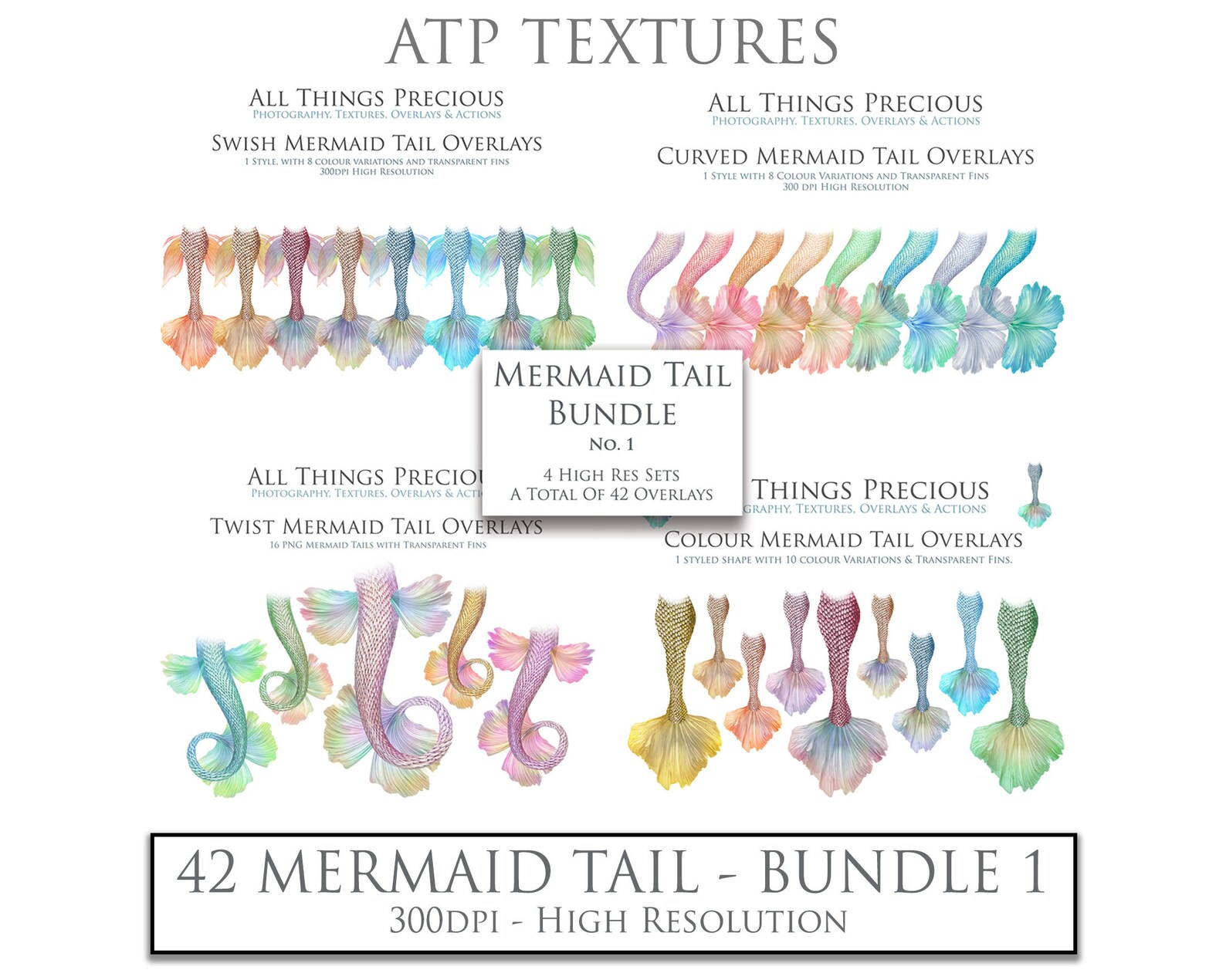 42 Digital Overlays, MERMAID TAIL Overlay, Png Bundle No.1, High ...