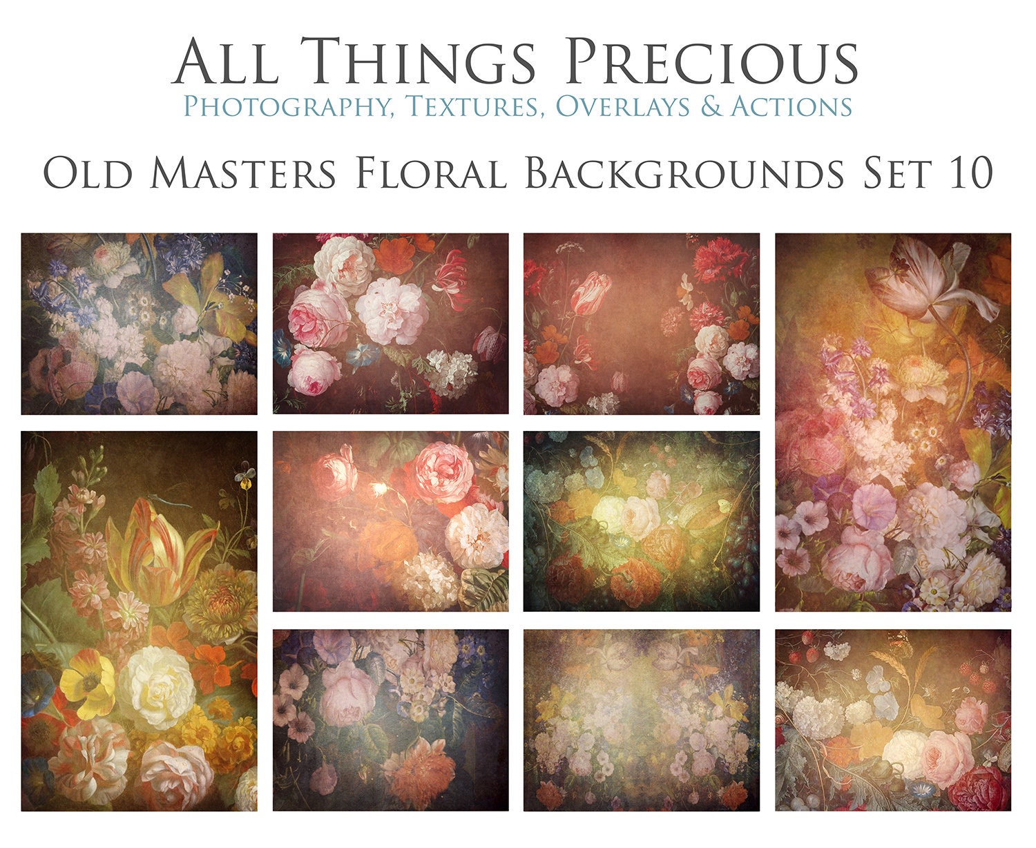 10 Fine Art FLORAL TEXTURES old Masters Flower Background Set | Etsy
