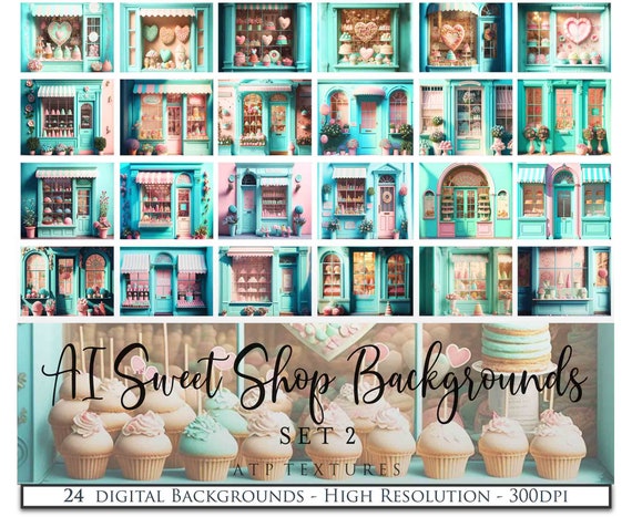 24 Digital Papers - Sweet Shop Backgrounds Set 2 - Photo Overlay ...
