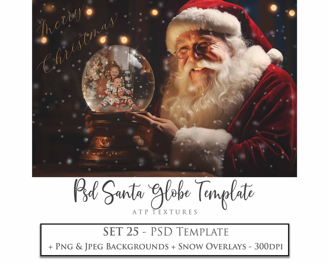 Digital Background SANTA Snow Globe, Psd Photoshop Template, No. 25 Png ...