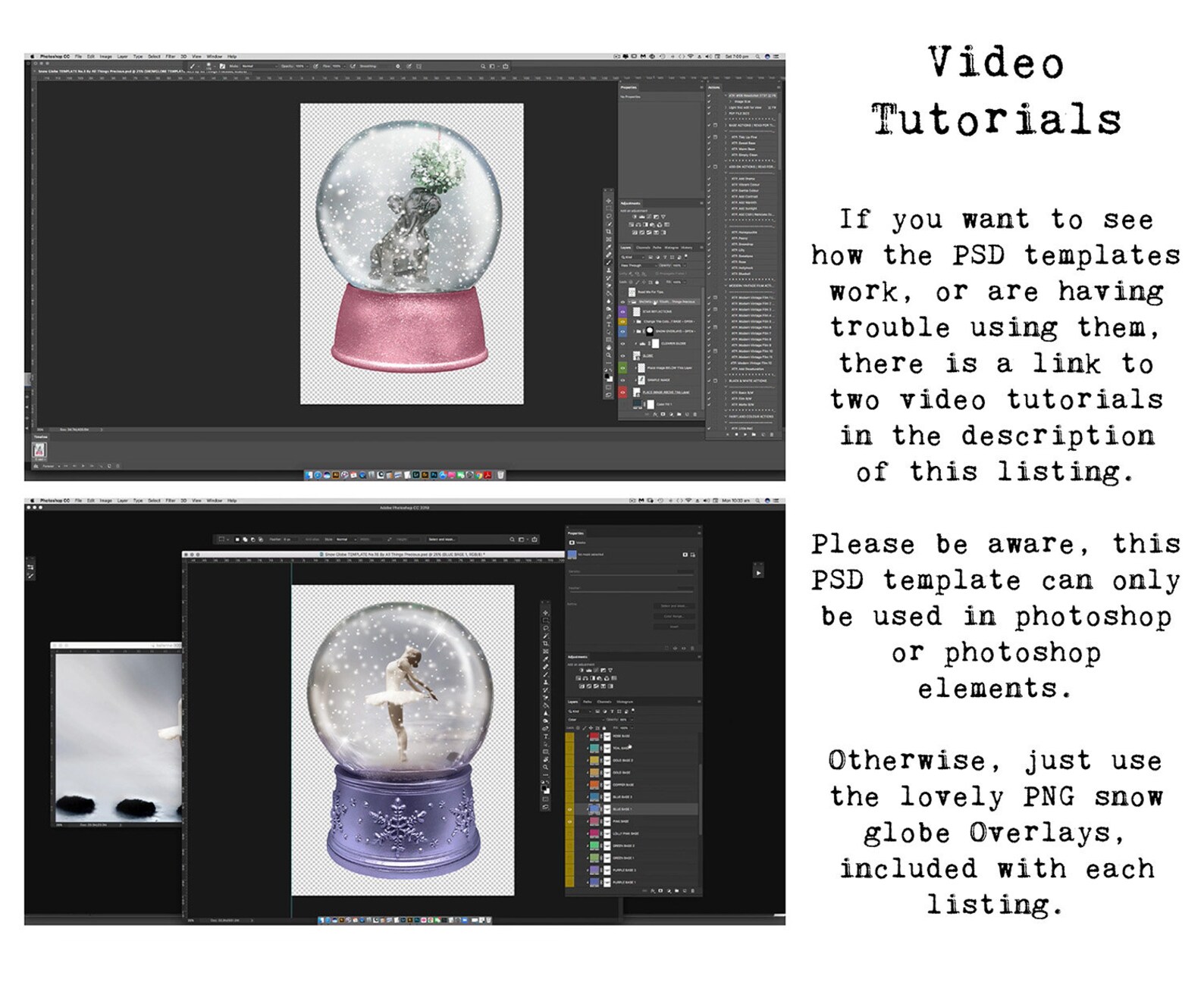 DIGITAL Overlays, SNOW GLOBE, Png Clipart, Psd Template No.2 ...