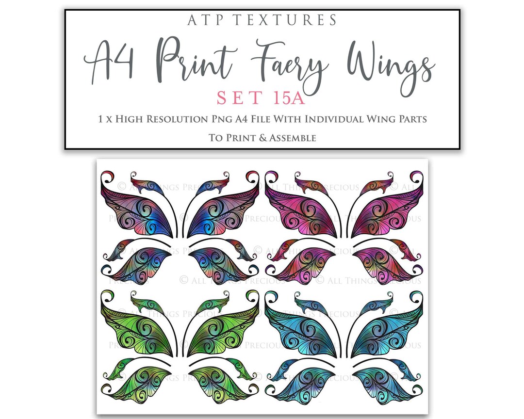 A4 PRINT FAIRY WINGS Set 15A Png Clipart, Digital Scrapbooking ...