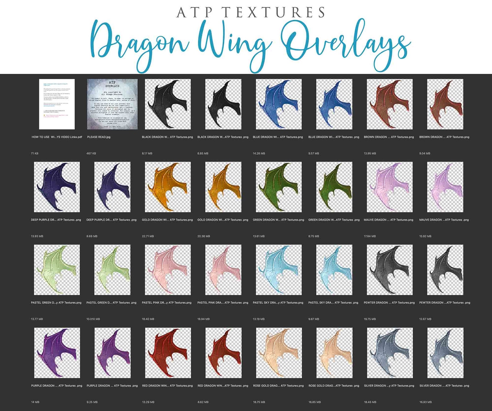 30 PNG OVERLAYS, Dragon Wings / Photo Overlay, Clipart Wing, Photoshop ...