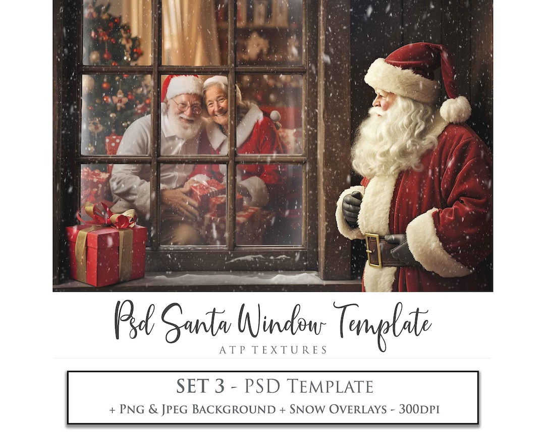 PHOTOSHOP TEMPLATE, Digital Background, SANTA Window Psd, No. 3, Photo ...