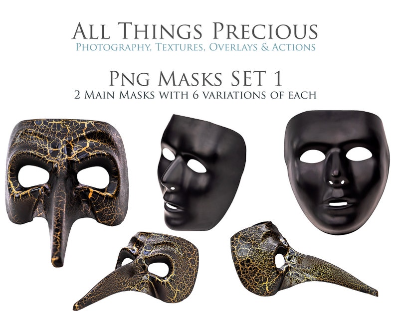 12 Png FACE MASKS Overlays SET 1 / Halloween Venetian Mask - Etsy