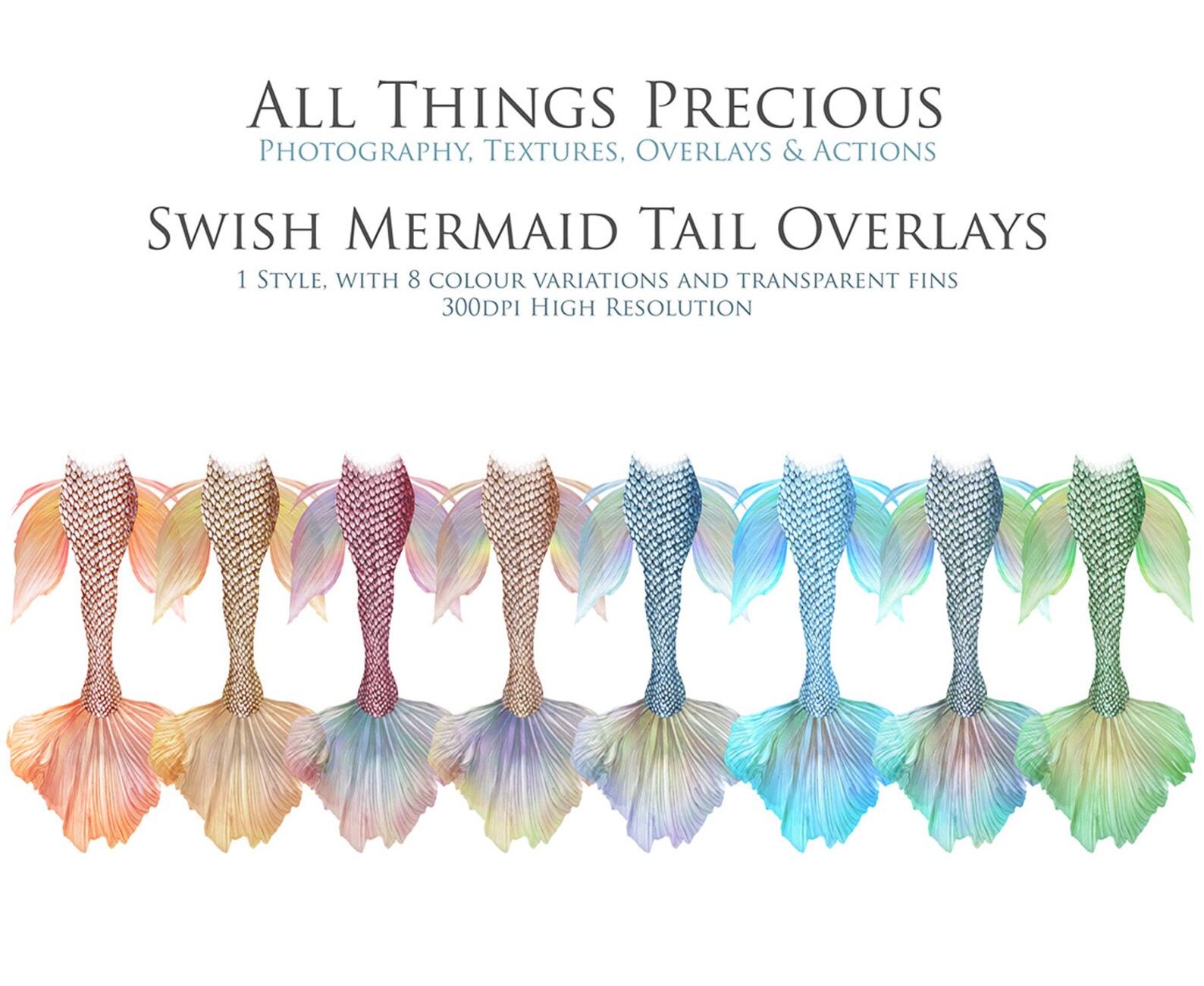 42 Digital Overlays, MERMAID TAIL Overlay, Png Bundle No.1, High ...