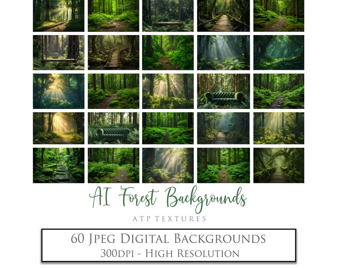 60 AI Digital Backgrounds, Green Forest Photography Backdrop, Photo ...