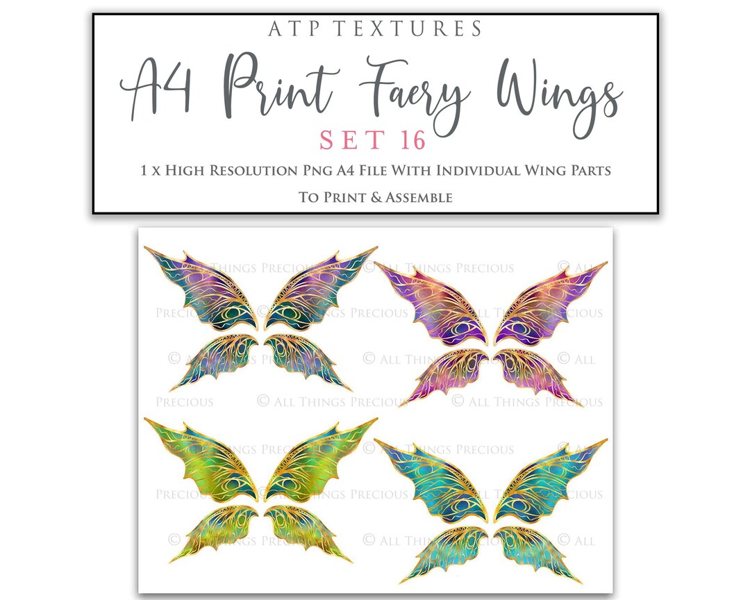 A4 PRINT FAIRY WINGS Set 16 - Png Clipart, Digital Scrapbooking ...