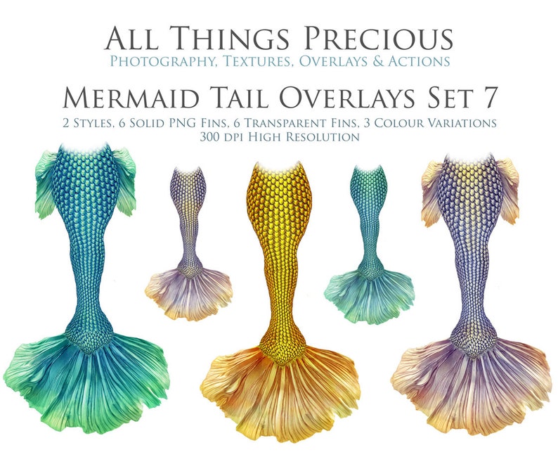 12 Overlays MERMAID Tail PNG Clipart Set 7 / Photo Overlay - Etsy