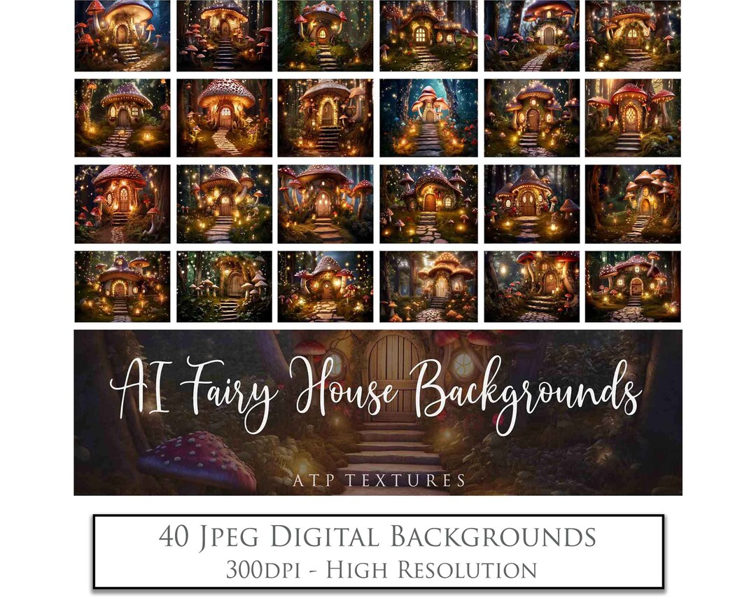 40 AI Digital Backgrounds - FAIRY House Mushroom - Photo Backdrop ...
