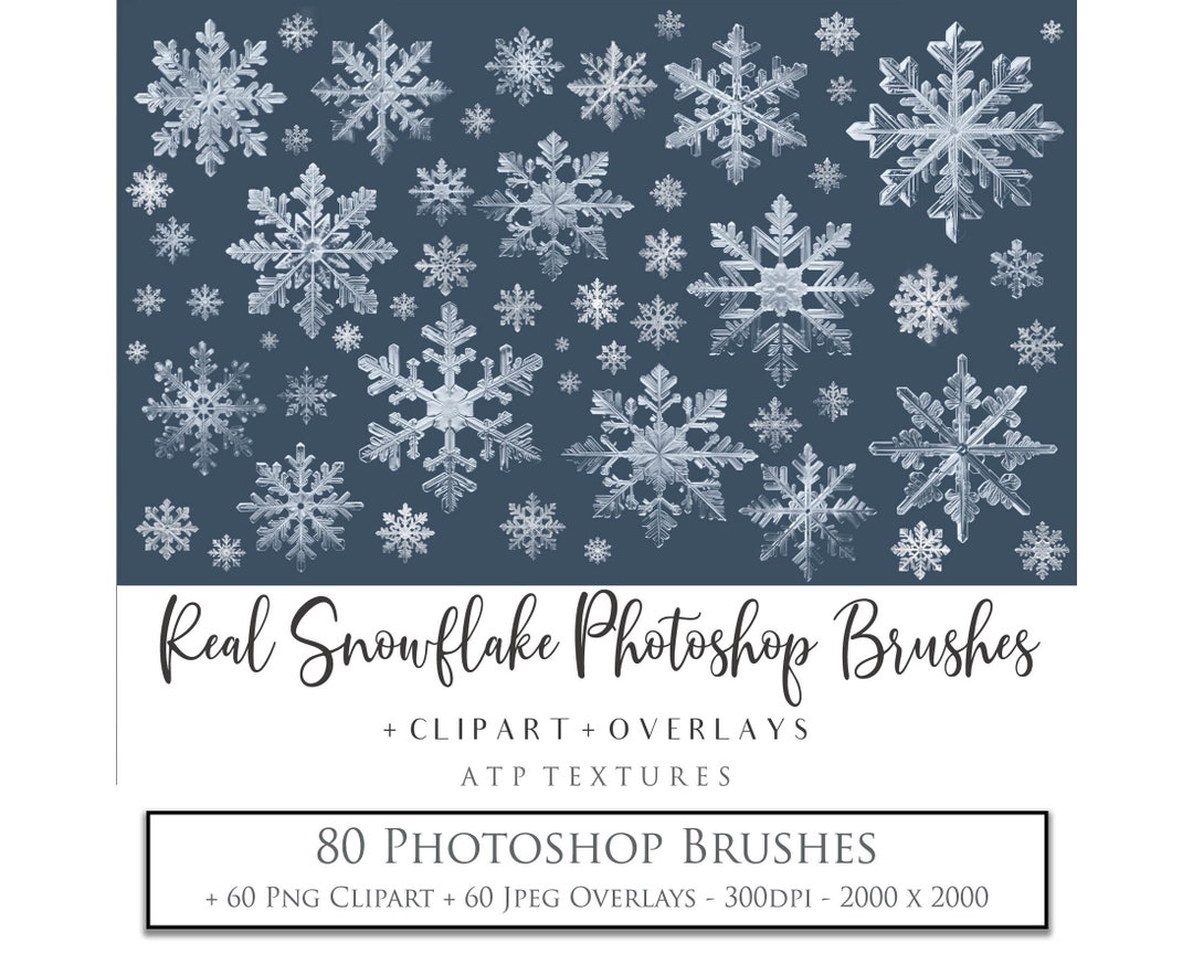 80 Photoshop Brushes, Realistic Snowflakes With Png and Jpeg Clipart ...