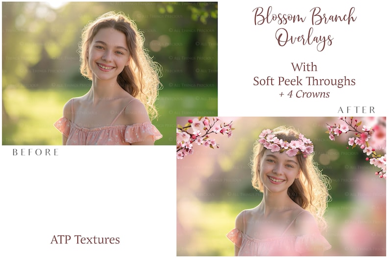 Photo Overlays, PNG Blossom Flower Branches, Crowns and Peek Throughs ...