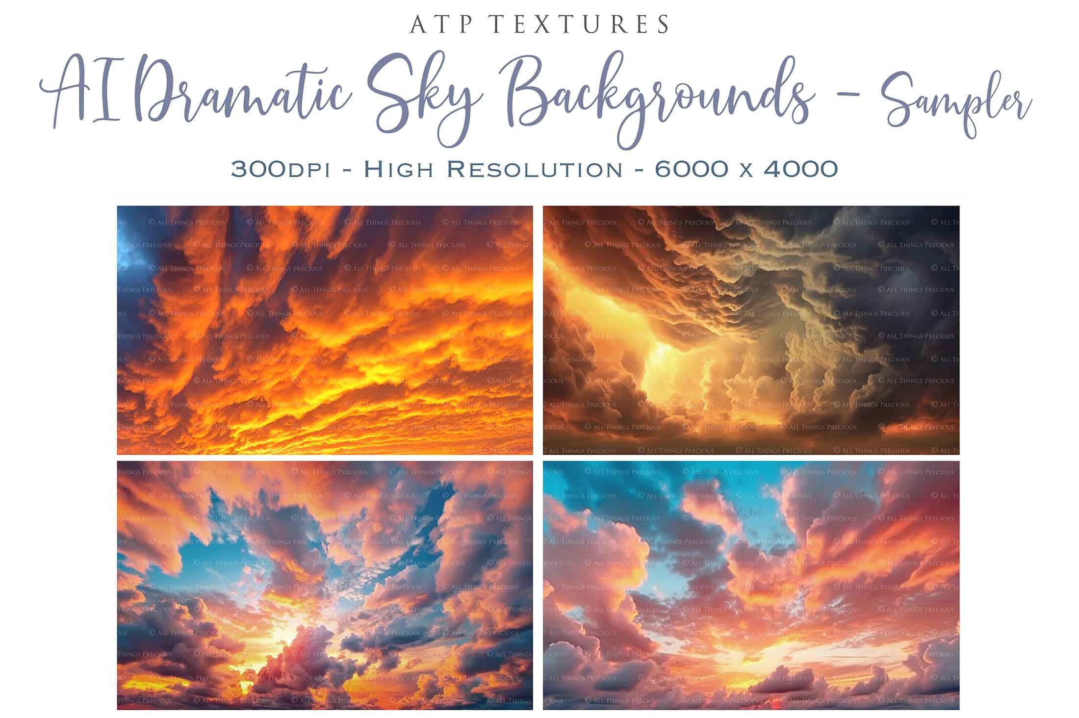 48 AI Digital Backgrounds, Dramatic Sky Overlays. Photography Backdrop ...