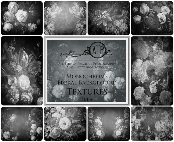 10 Fine Art Floral Textures Monochrome Old Masters Backgrounds Set 4