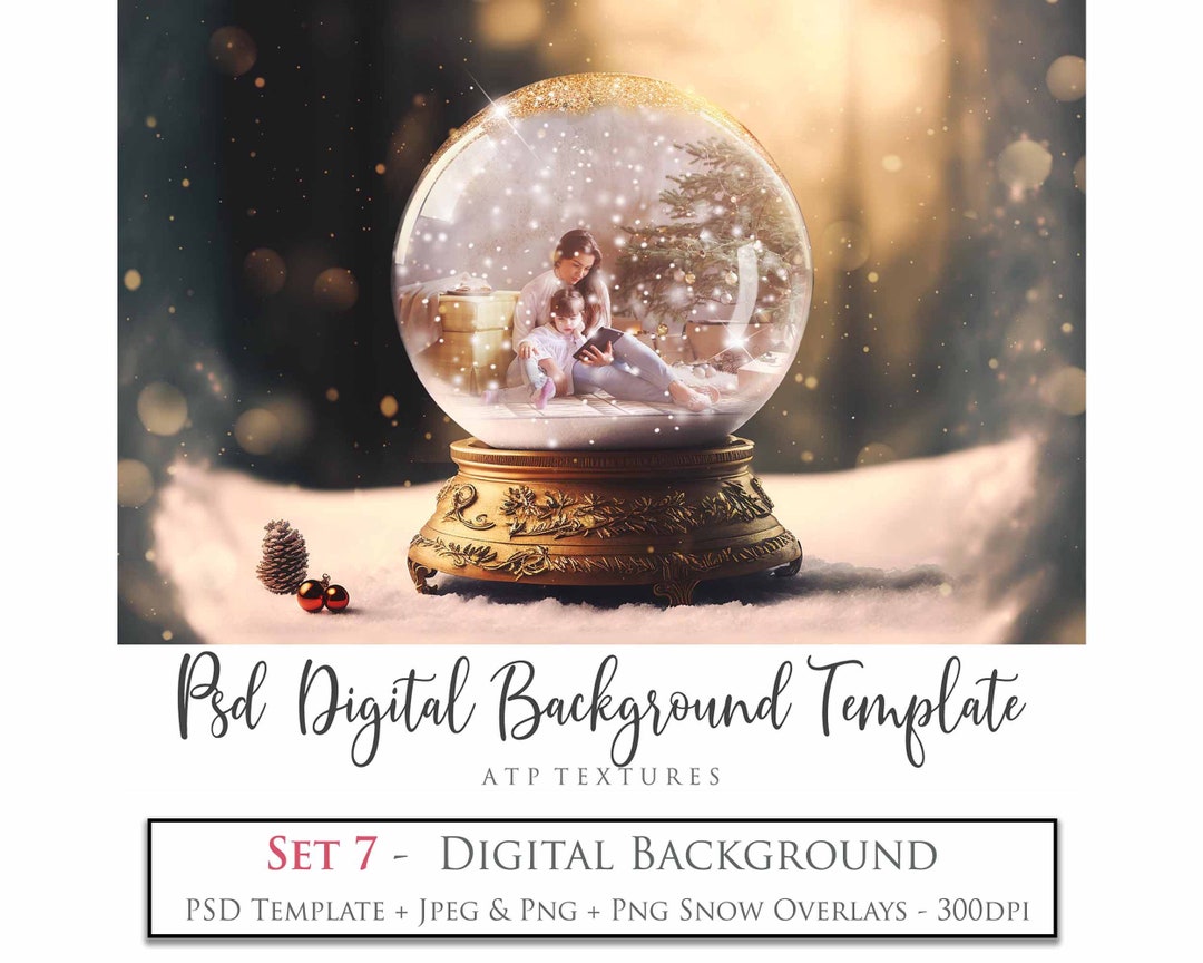 PHOTOSHOP TEMPLATE, Digital Background, Snow Globe Psd Template, No. 7 ...