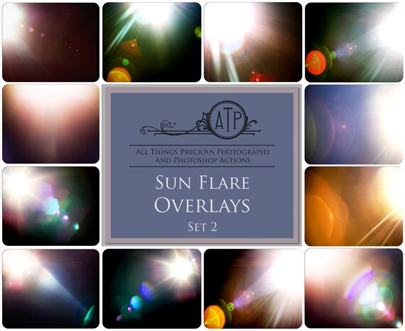 12 Digital OVERLAYS For PHOTOSHOP - Sun Flare Overlay Set 2 - Lens ...