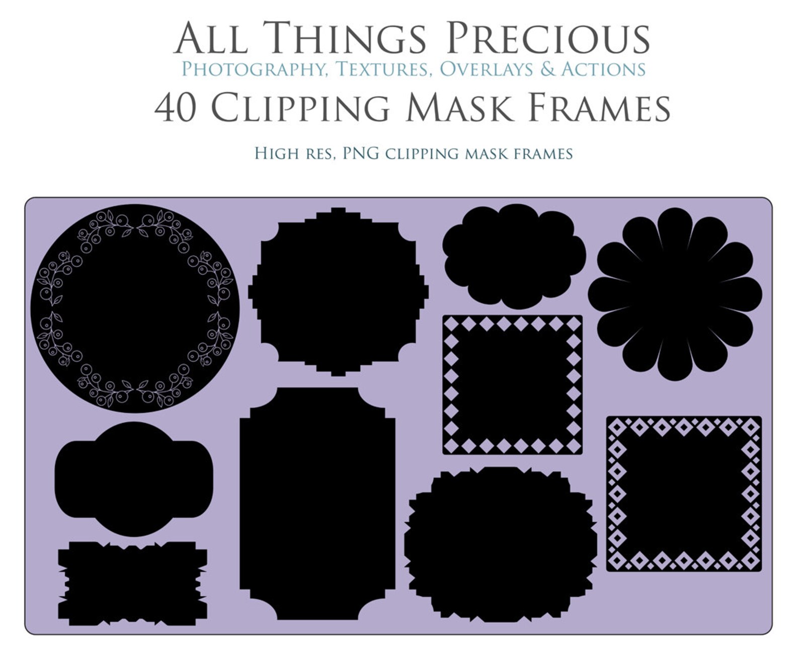 40 CLIPART PNG Labels & Frames Printable Clipping Mask - Etsy