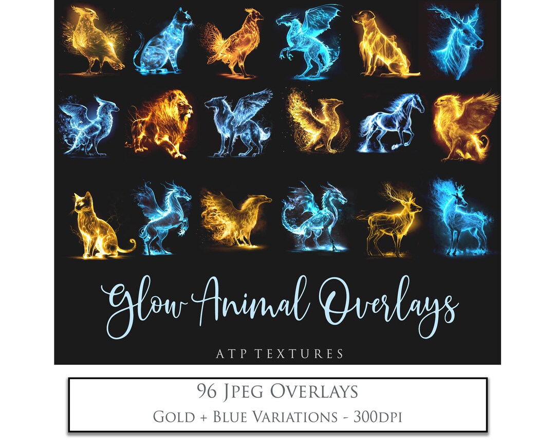 48 Overlays, GLOW ANIMALS Photo Overlay, Magical Overlay, Photoshop ...