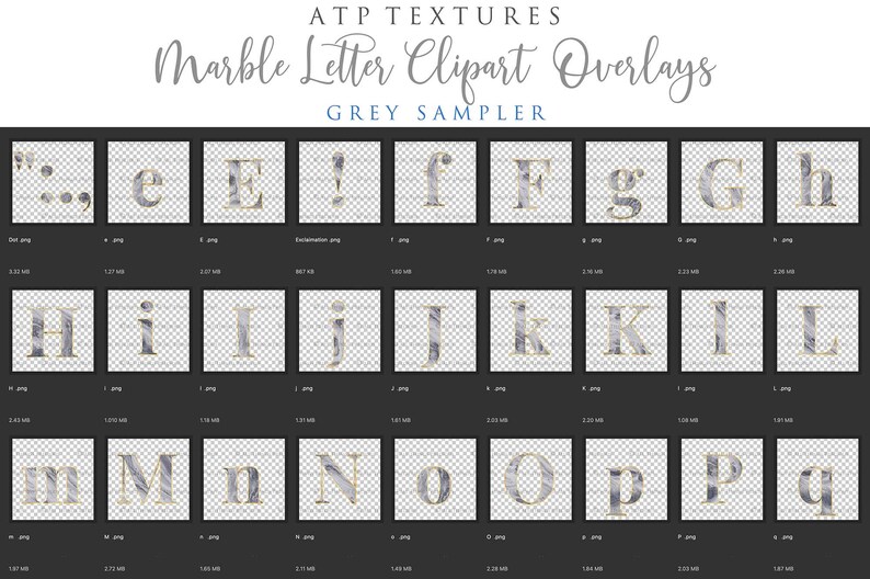 Clipart Letters PNG ALPHABET Grey Marble Digital Print - Etsy