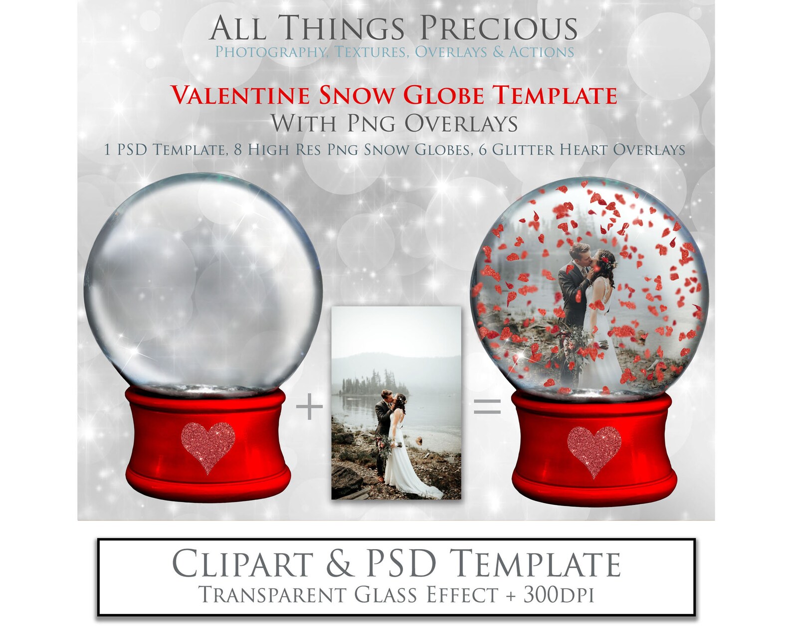 Digital Snow Globe, Png Clipart, Valentine Overlays, Psd Template ...