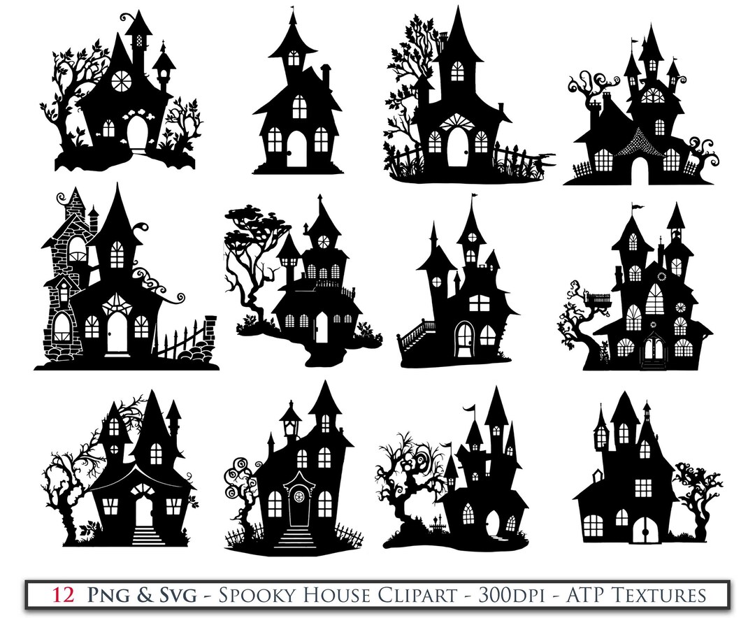 12 SVG Clipart SPOOKY HOUSES Set 1 Png Print Silhouette - Etsy