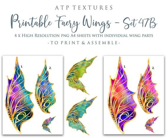 PRINTABLE FAIRY WINGS Set 47B - Gold - Scrapbooking Clipart, Digital ...