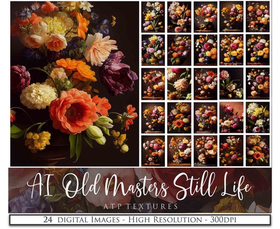 24 AI Created Still Life - DUTCH FLORAL Art - Print, Scrapbooking ...