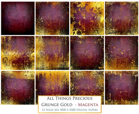 12 Digital PAPERS GOLD Grunge MAGENTA / Scrapbooking | Etsy
