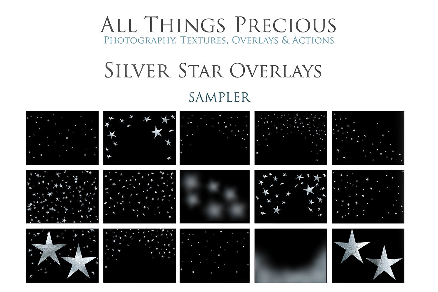 42 Digital Overlays, Png SILVER STARS / Photo Overlay, High Res ...