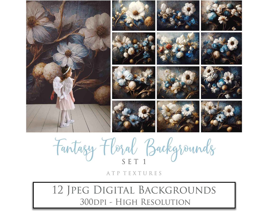12 Ai FLORAL Digital Backgrounds. Set 1 / Fine Art TEXTURES, Photo ...
