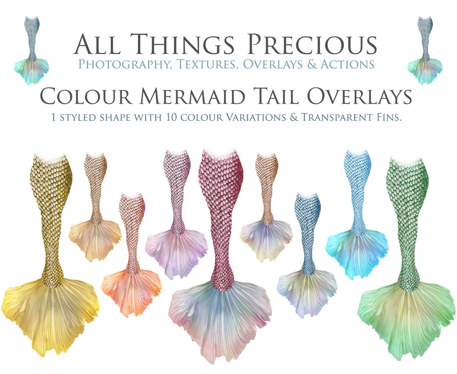 42 Digital Overlays, MERMAID TAIL Overlay, Png Bundle No.1, High ...