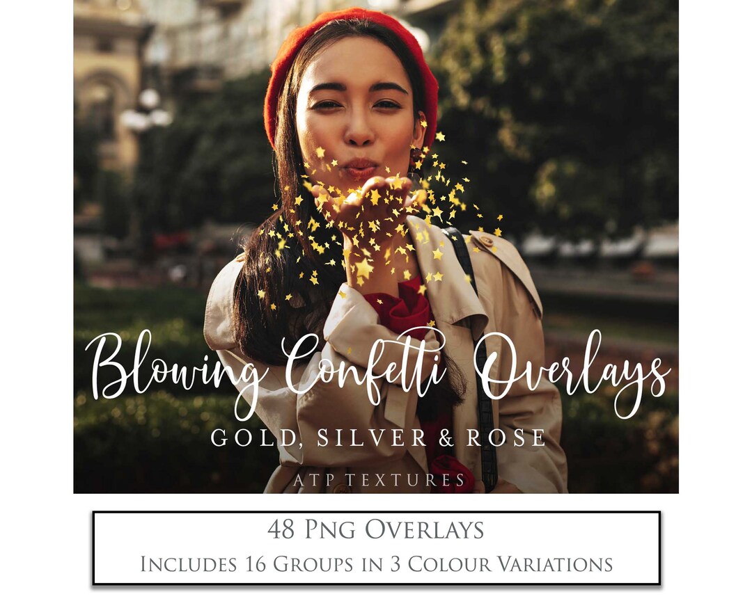 BLOWING CONFETTI Overlays - Gold, Silver and Rose Gold / Photography ...