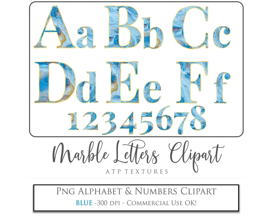 Clipart Letters, PNG, ALPHABET, Blue Marble, Digital Print, Clipart for ...