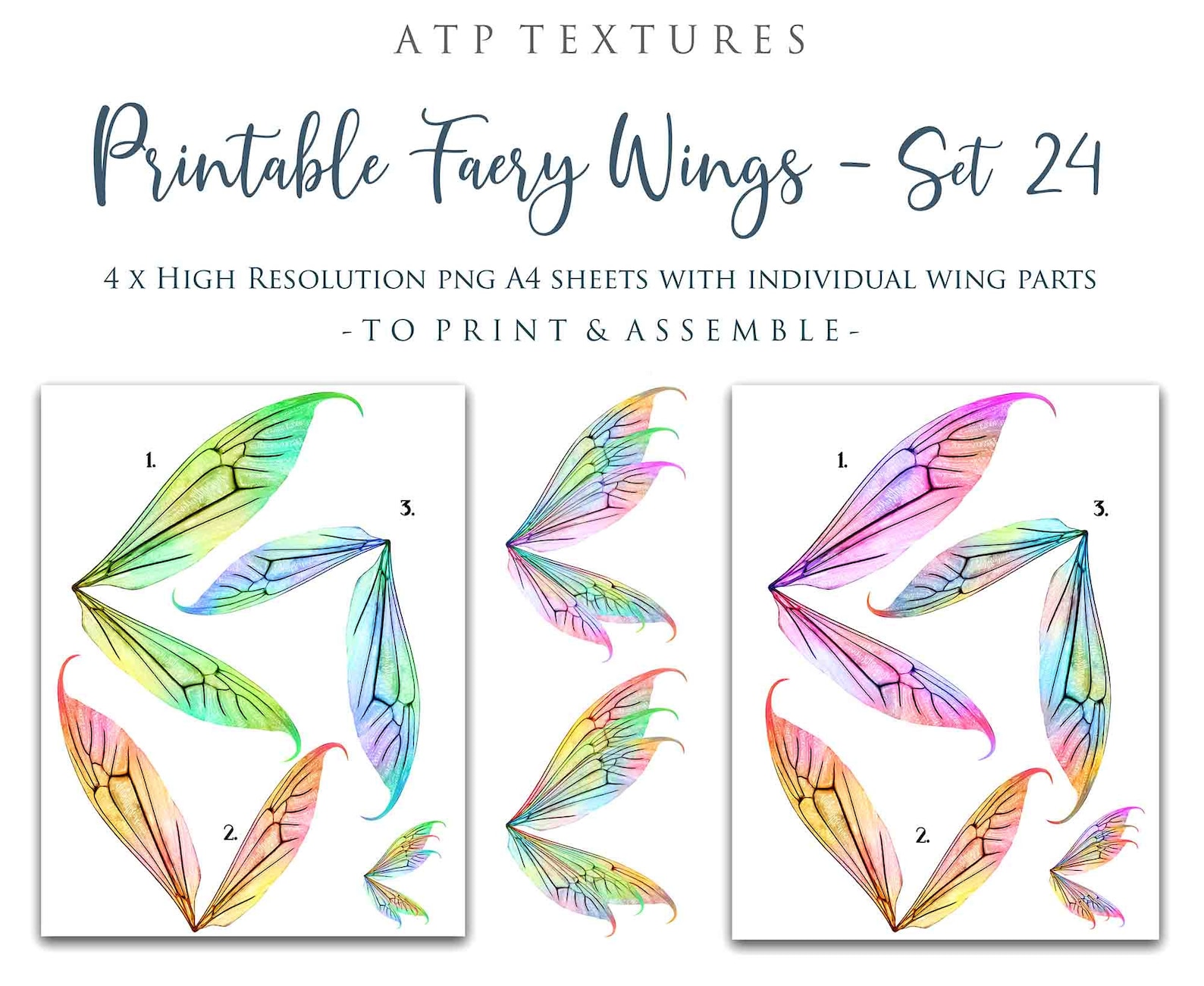 PRINTABLE FAIRY WINGS Set 24 Scrapbooking Clipart Digital - Etsy