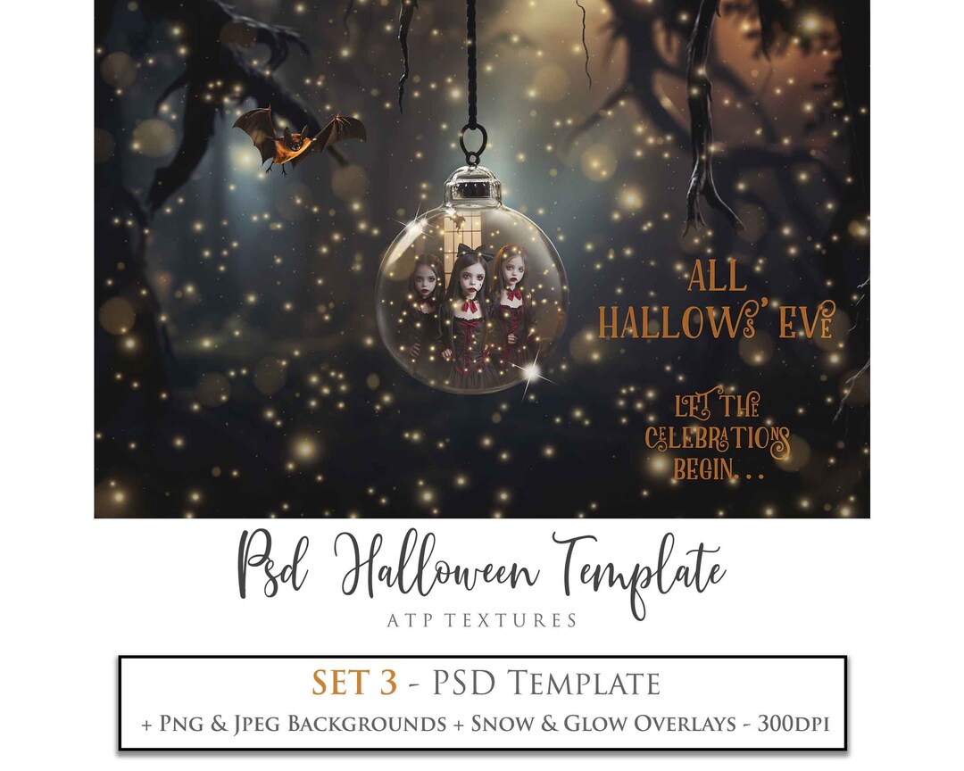 PHOTOSHOP TEMPLATE, Digital Background, Halloween Magic Psd Template ...