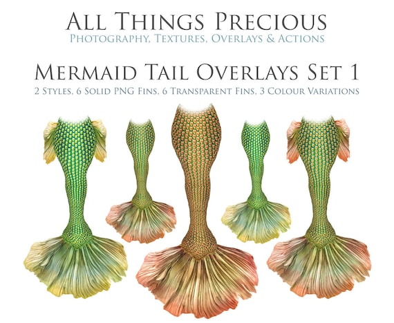 12 OVERLAYS PNG, Digital MERMAID Tail, Clipart, Set 1 - Photo Overlay ...