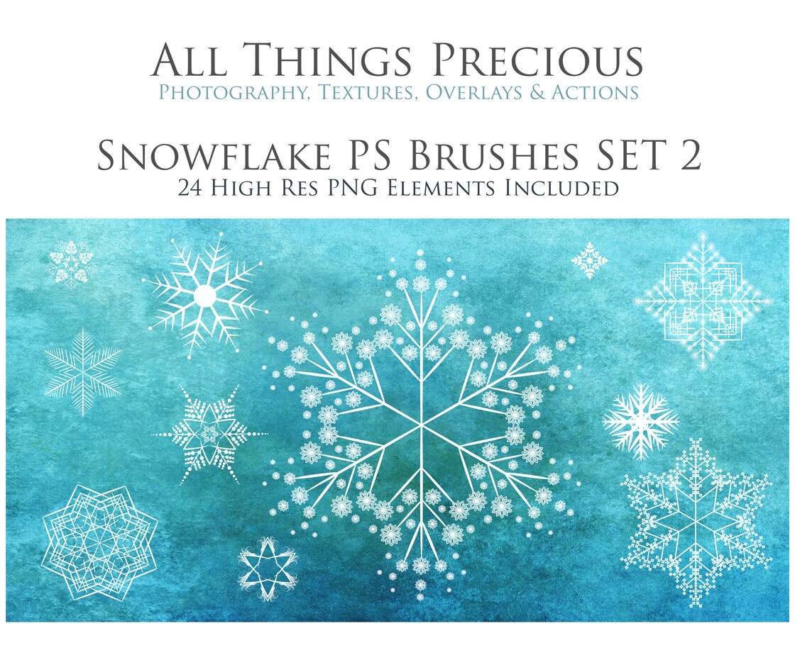 24 PHOTOSHOP BRUSHES Png Clipart SNOWFLAKES Set 2 Christmas | Etsy