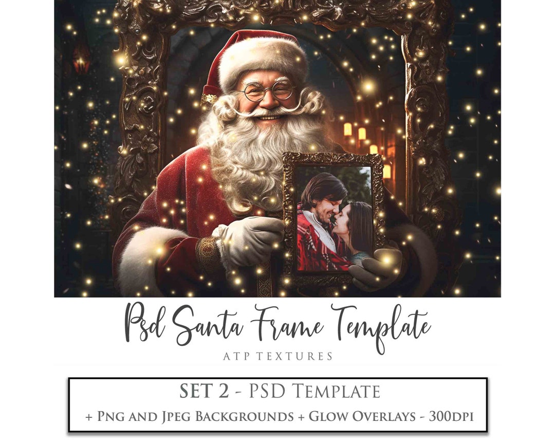 PHOTOSHOP TEMPLATE, Digital Background - SANTA Frame - Psd, No. 2 ...