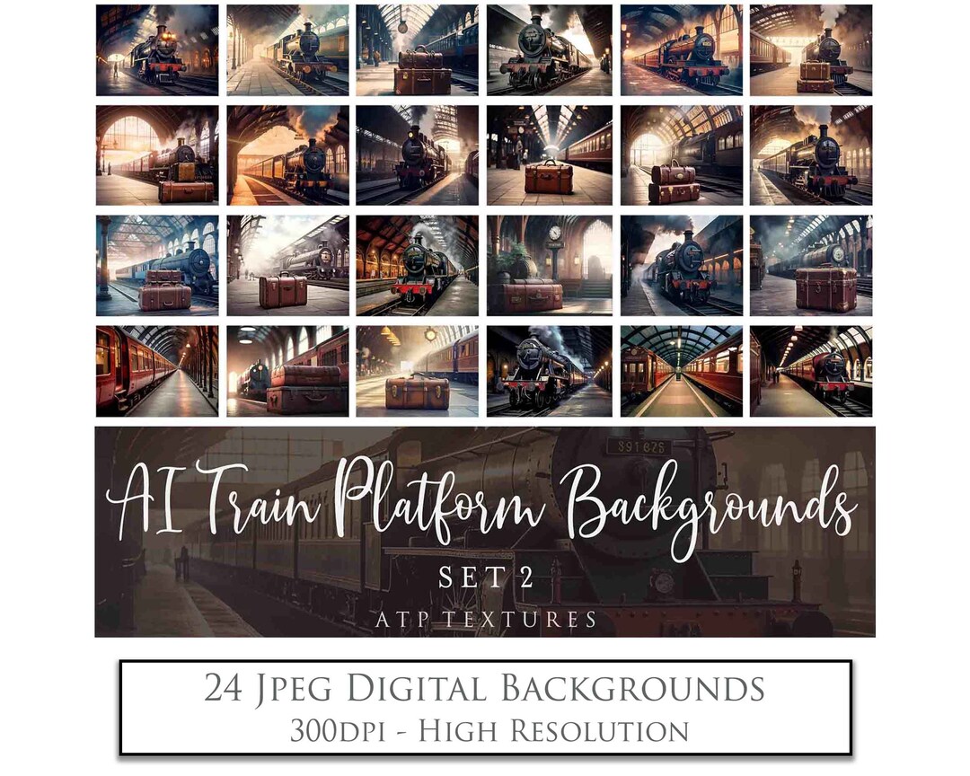 24 Ai Digital Backgrounds - TRAIN PLATFORM Set 1 - Photo Background ...
