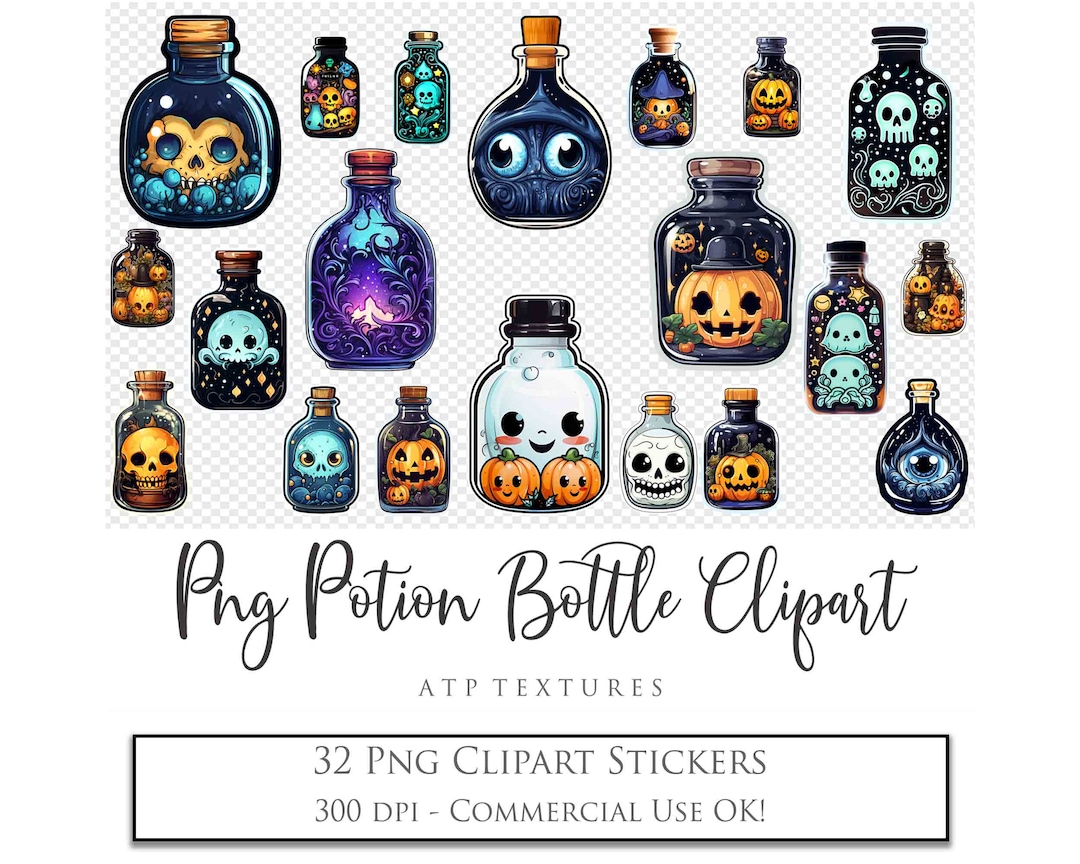 32 Png Clipart SPOOKY HALLOWEEN Potion Bottles Sublimation - Etsy