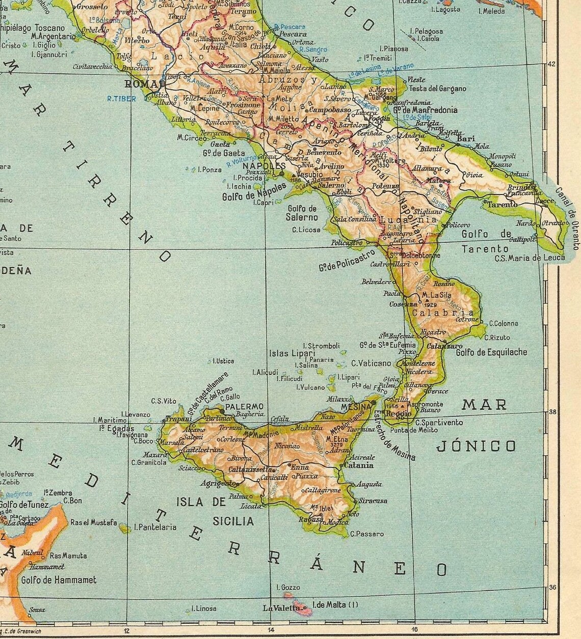 Antique Spanish Map of Italy - 1940 - Etsy